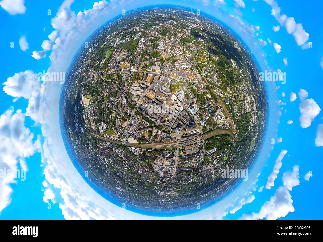 Aerial view, city center view, Viktoria-Karree, city hall, construction ...