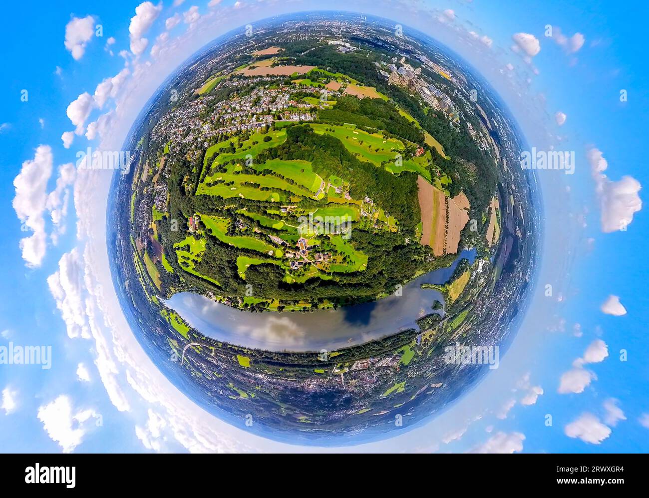 Aerial view, Kemnader See, golf course Bochumer Golfclub Im Mailand ...