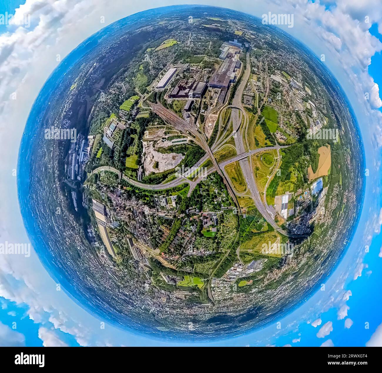 Aerial view, city ring road triangle Bochum-West with freeway A40 and ...