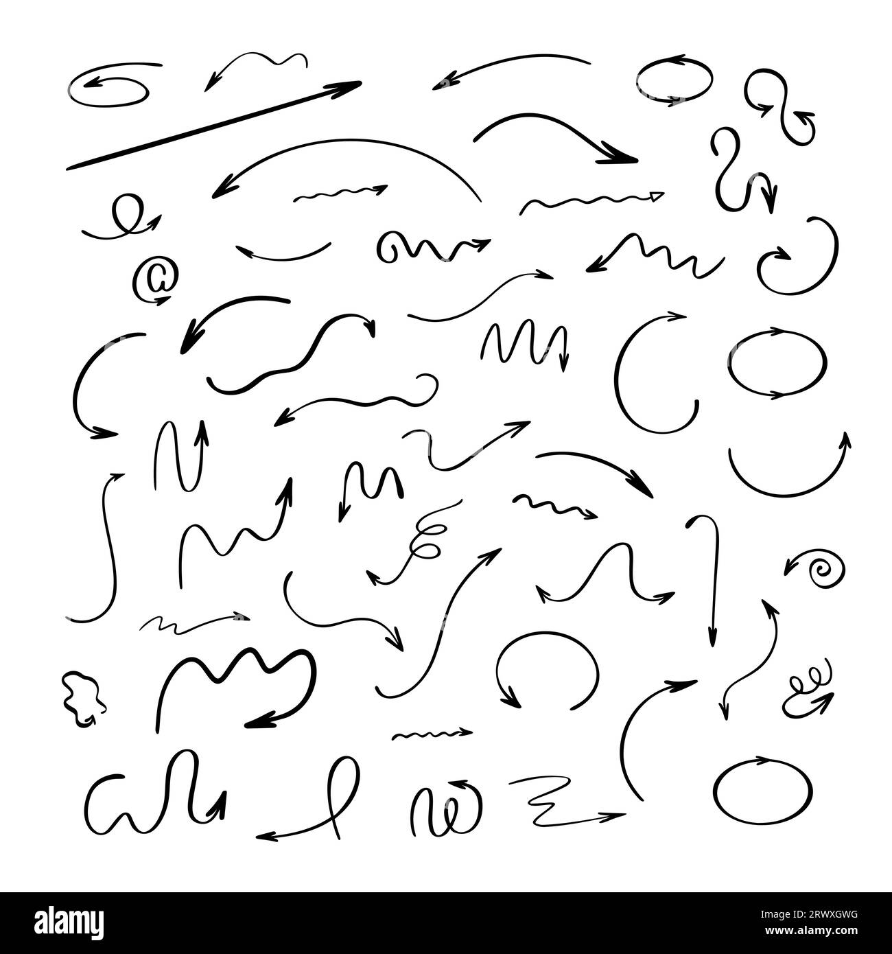 Arrows set simple hand drawn vector illustration, free form curved ...