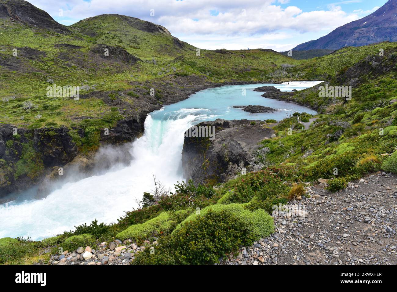 Torres del Paine National Park. Paine River with Salto Grande del Paine ...