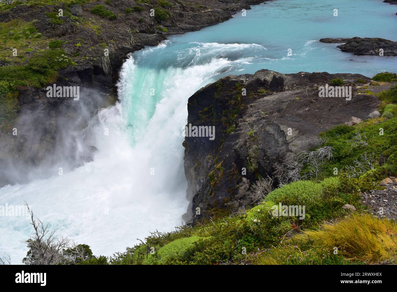 Torres del Paine National Park. Paine River with Salto Grande del Paine ...