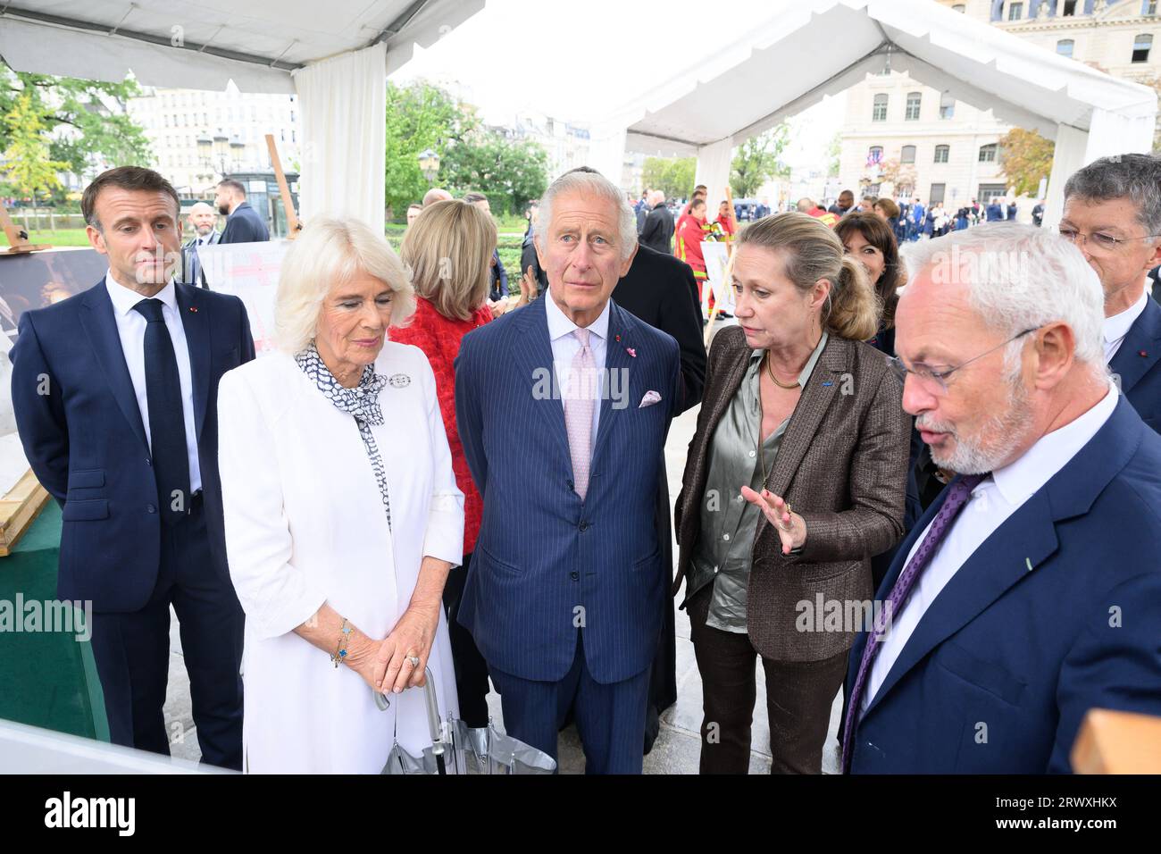 Paris, France. 21st Sep, 2023. Emmanuel Macron, Queen Camilla, Brigitte ...