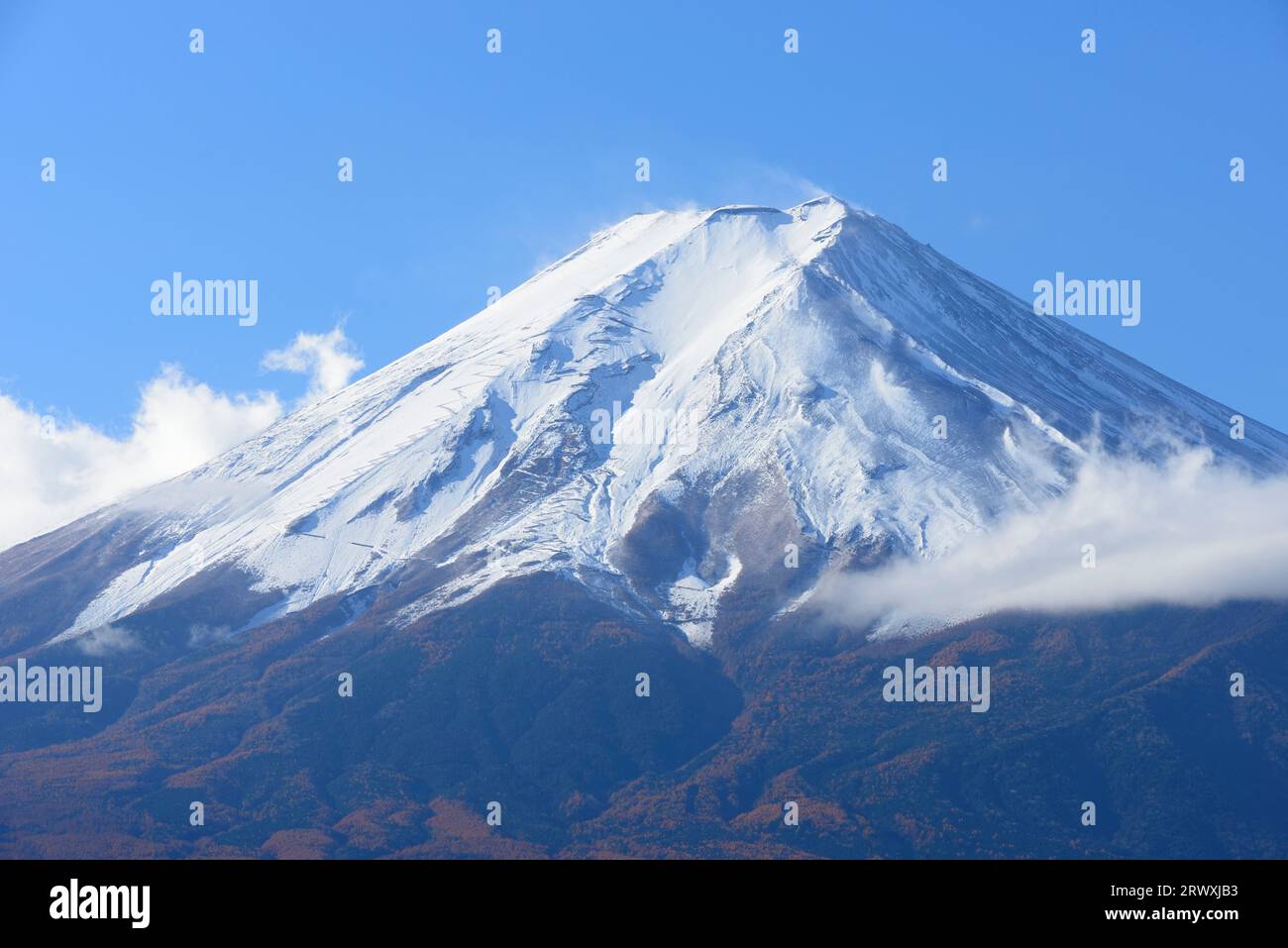 The summit of Mt. Fuji after snowfall in Yamanashi Prefecture Stock ...