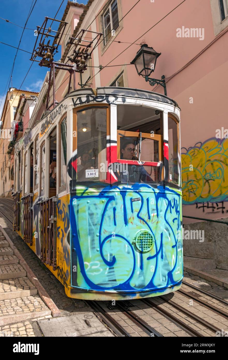 Ascensor da Bica Funicular, Lisbon, Portugal Stock Photo - Alamy
