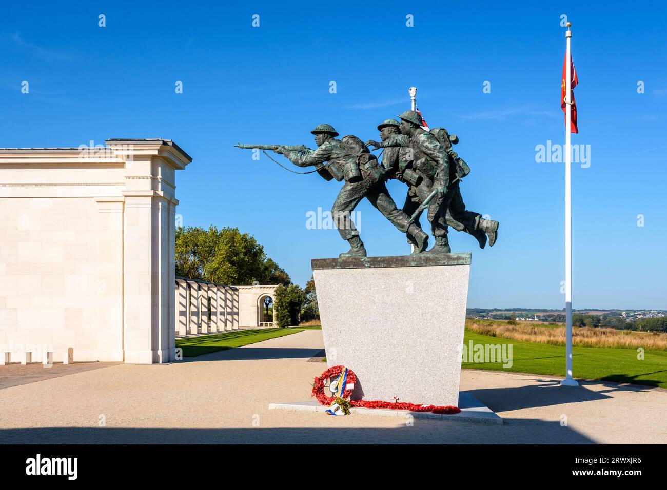 The "D-Day Sculpture" in the British Normandy Memorial in Ver-sur-Mer, France, dedicated to ...