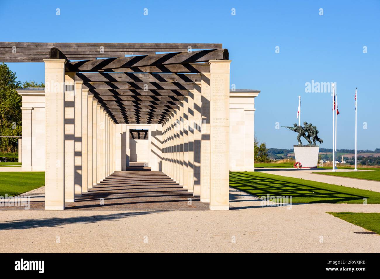 Cloister and "D-Day Sculpture" in the British Normandy Memorial, France ...