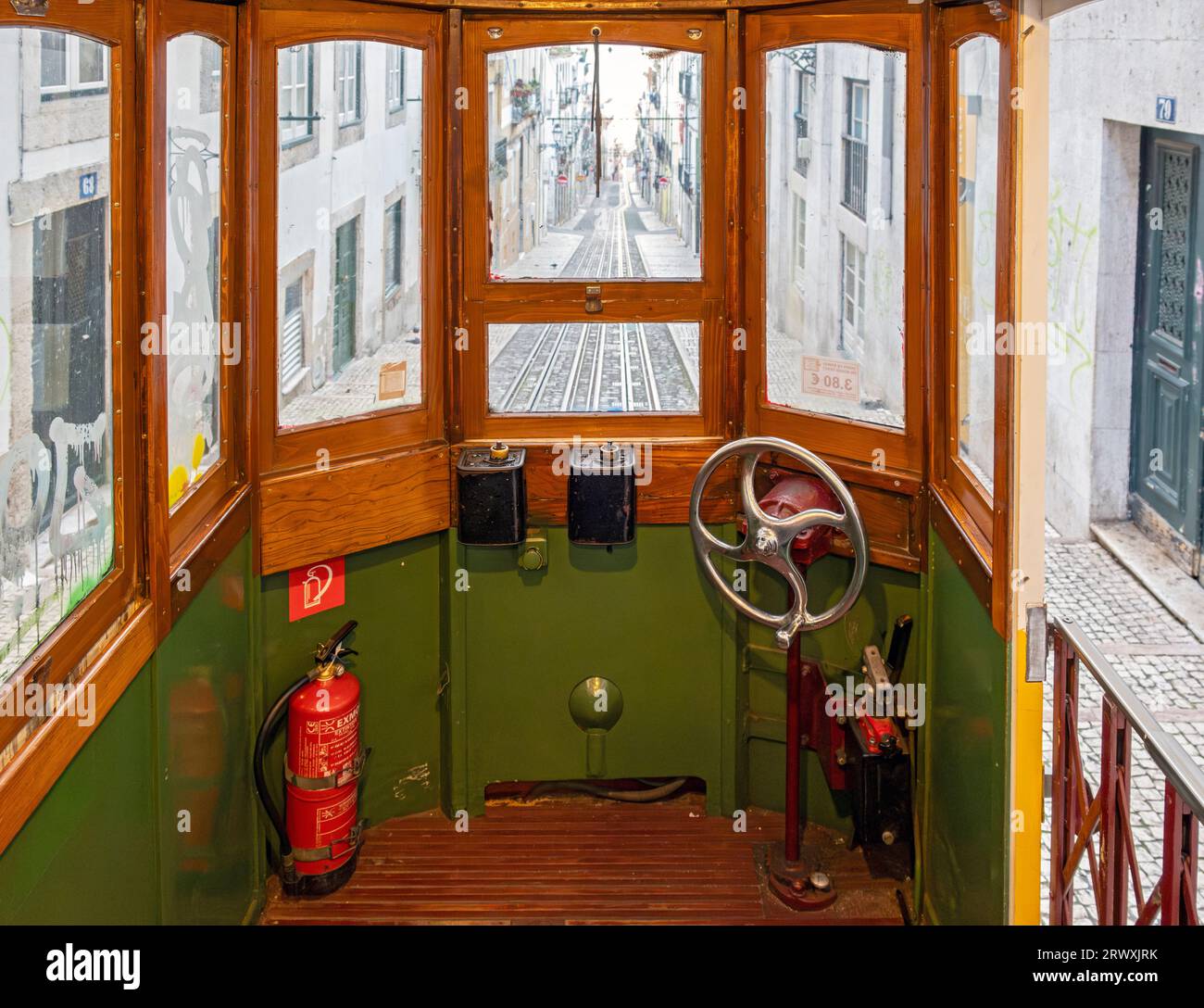 Inside the Car of Elevador da Bica Funicular, Lisbon, Portugal Stock ...