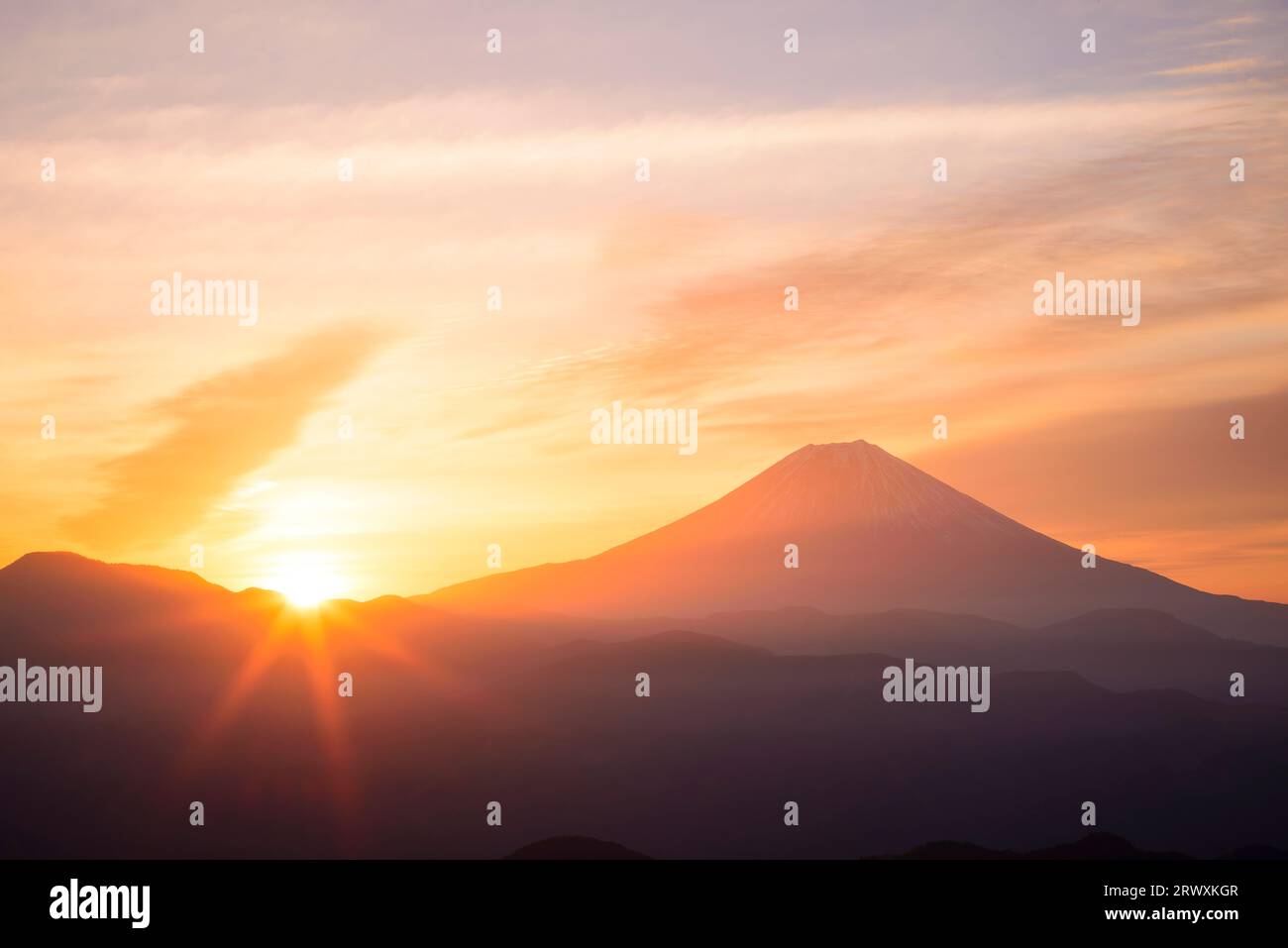 Yamanashi Mt. Fuji with the rising sun Stock Photo - Alamy