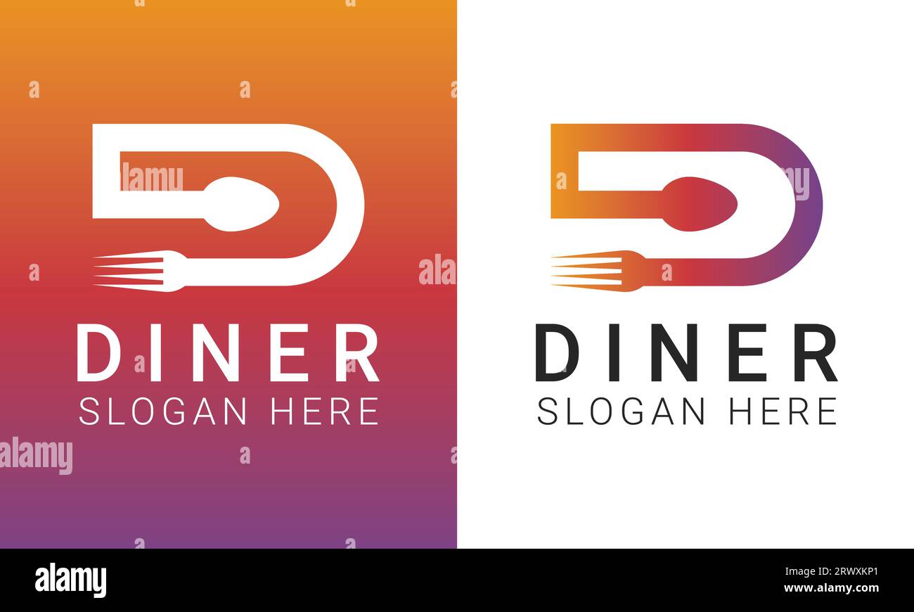 Initial Letter D with Spoon and Fork Logo Design Diner Logo Design ...