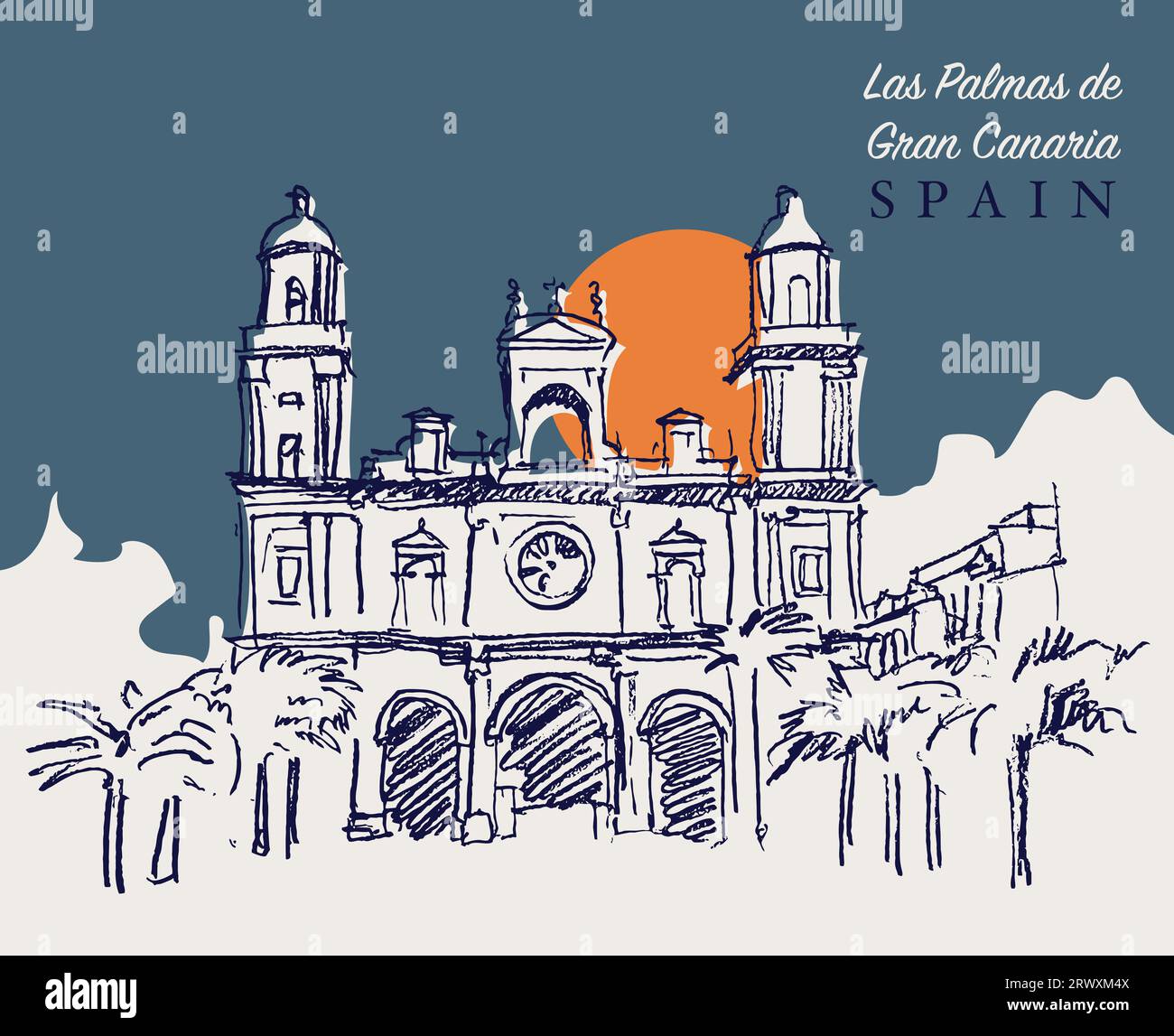 Vector hand drawn sketch illustration of the Cathedral of Santa Ana in ...