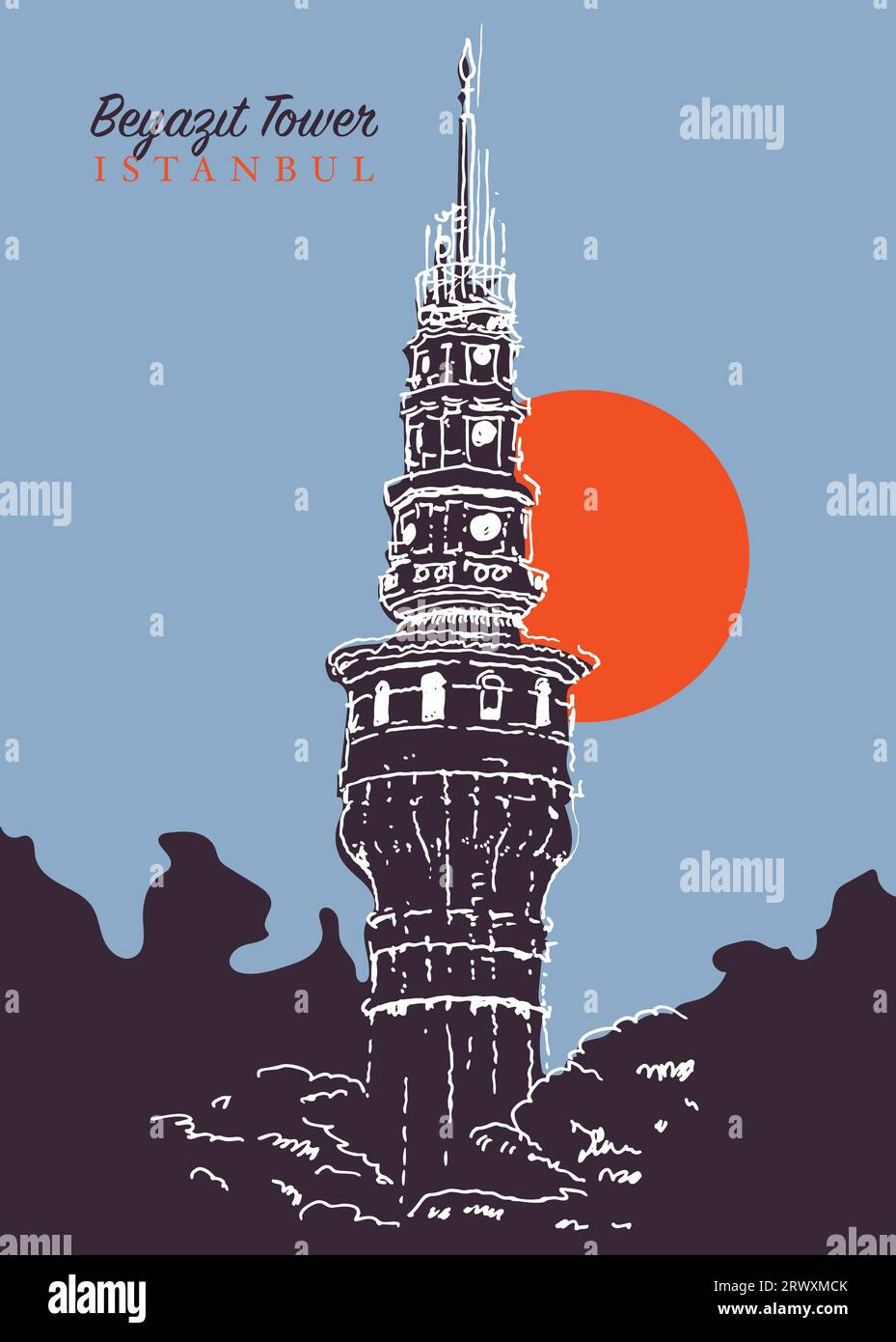 Vector hand drawn sketch illustration of Beyazit Tower in Istanbul ...
