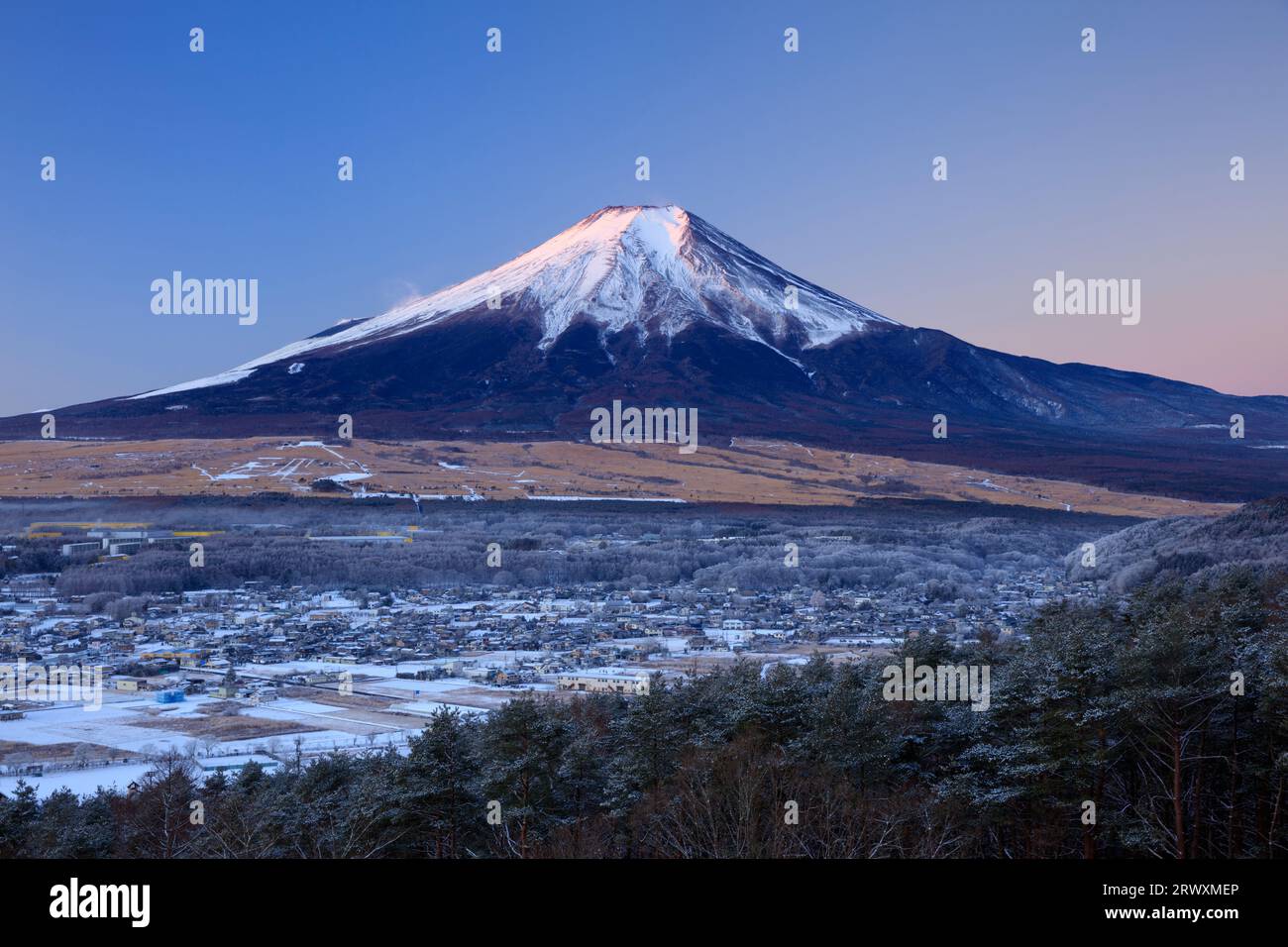 Oshino Village and Mt. Fuji after snowfall Stock Photo - Alamy