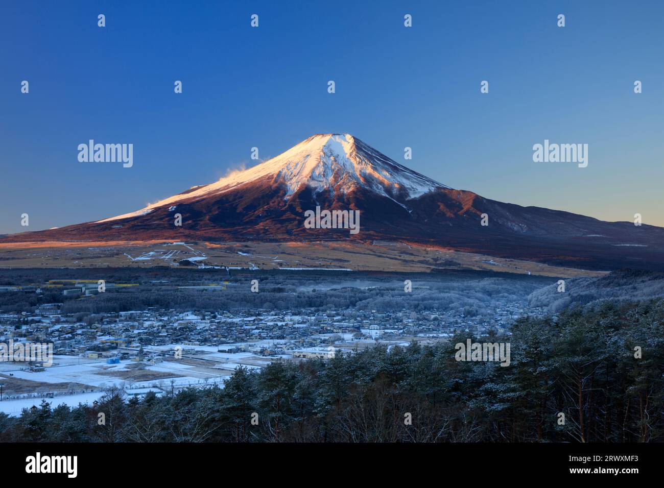 Oshino Village and Mt. Fuji after snowfall Stock Photo - Alamy