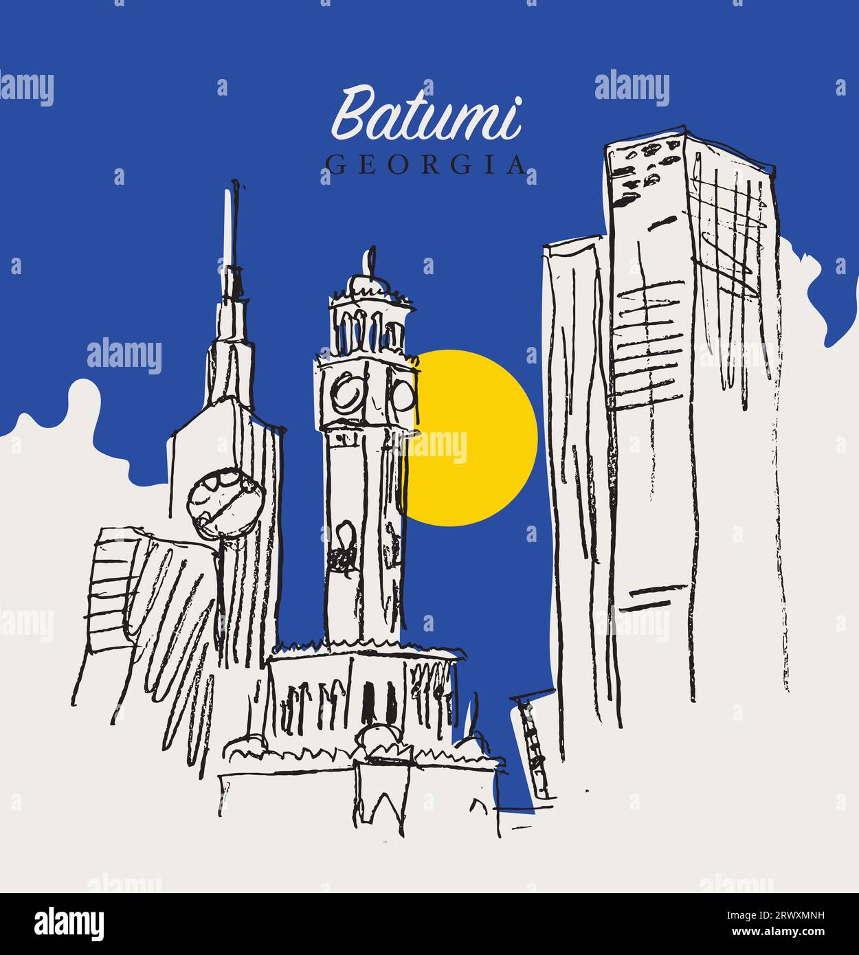 Vector hand drawn sketch illustration of the skyscrapers and Chacha ...