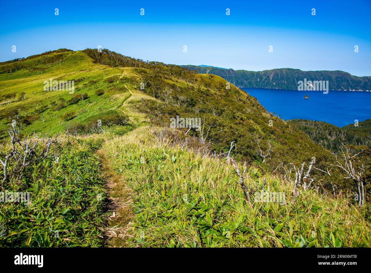 Caldera Lake Mashu and Mt. Mashu somma, clouds Stock Photo - Alamy