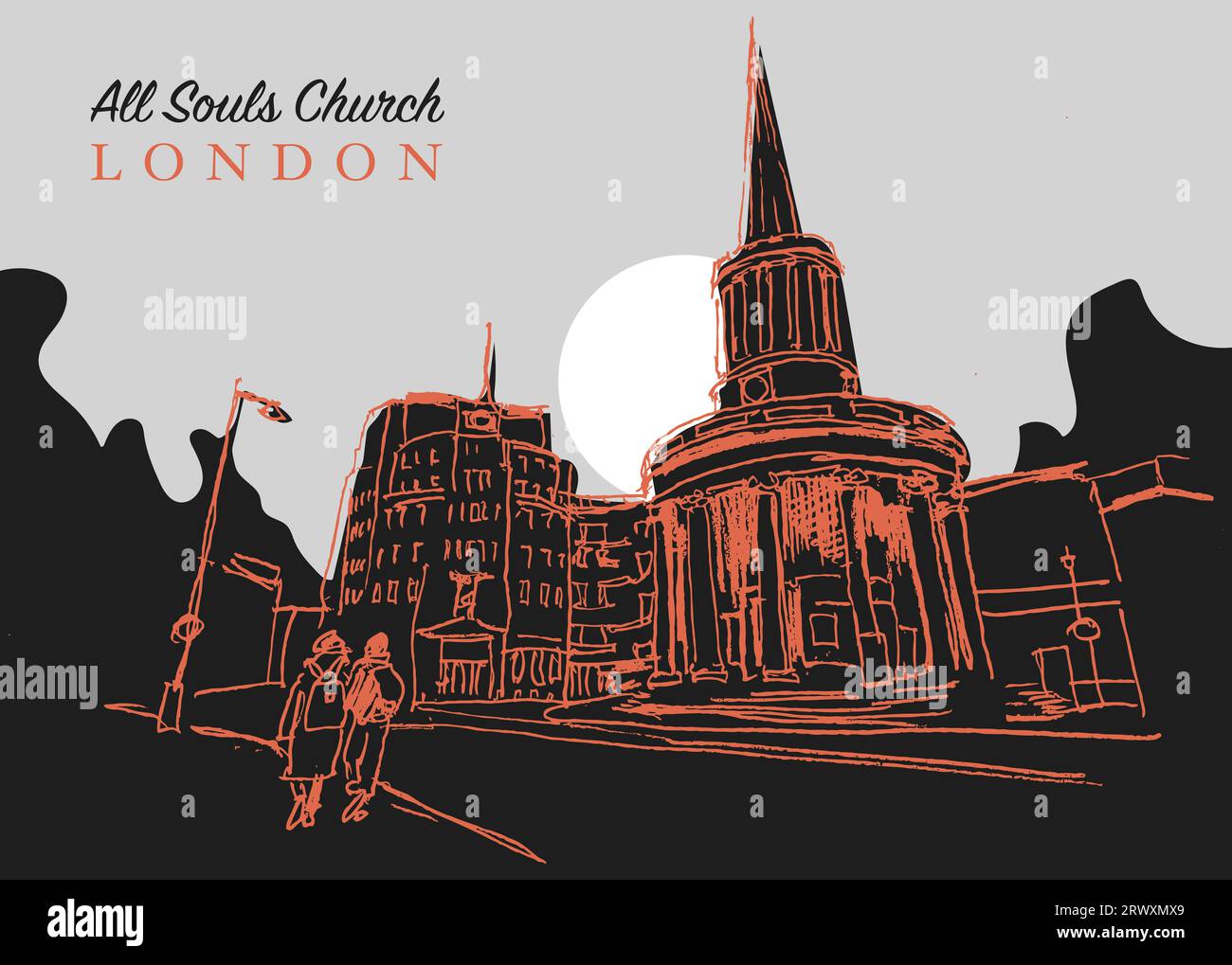 Vector hand drawn sketch illustration of the All Souls Church is an ...