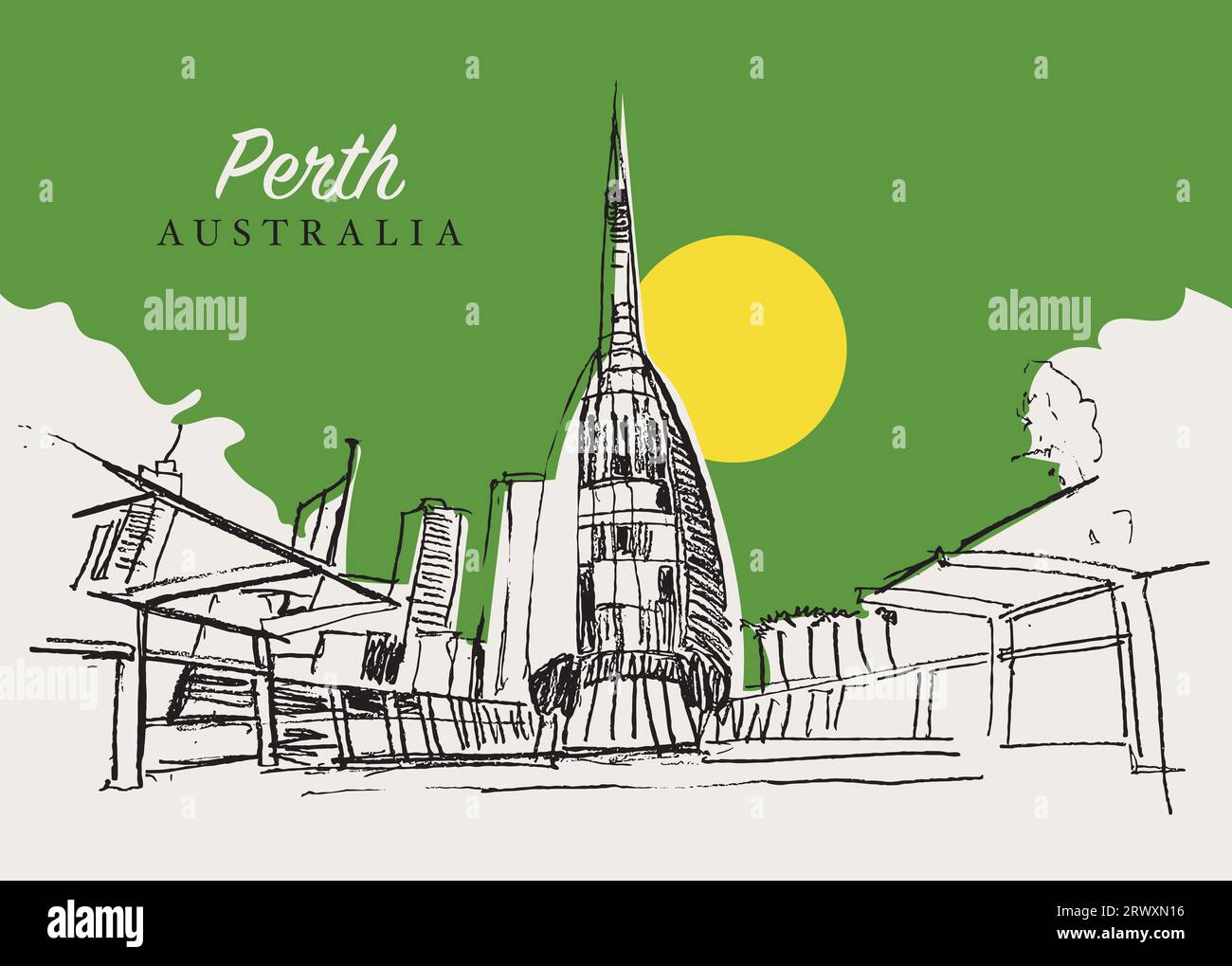 Vector hand drawn sketch illustration of the Swan Bells, a modern bell ...