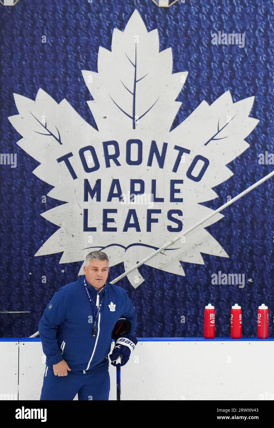 Toronto Maple Leafs head coach Sheldon Keefe watches practice during ...