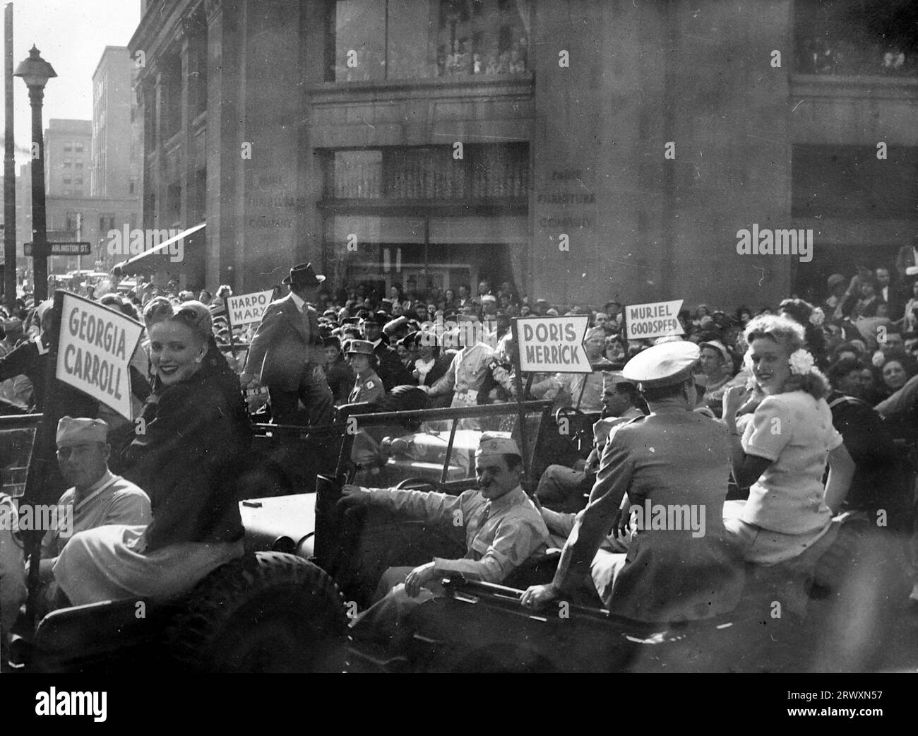 Parade in Boston in aid of war bonds: Doris Merrick, Muriel Goodspeed ...