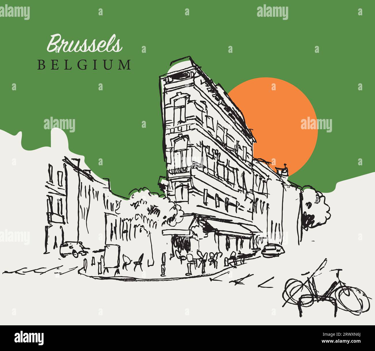 Vector hand drawn sketch illustration of a street in Brussels, Belgium ...