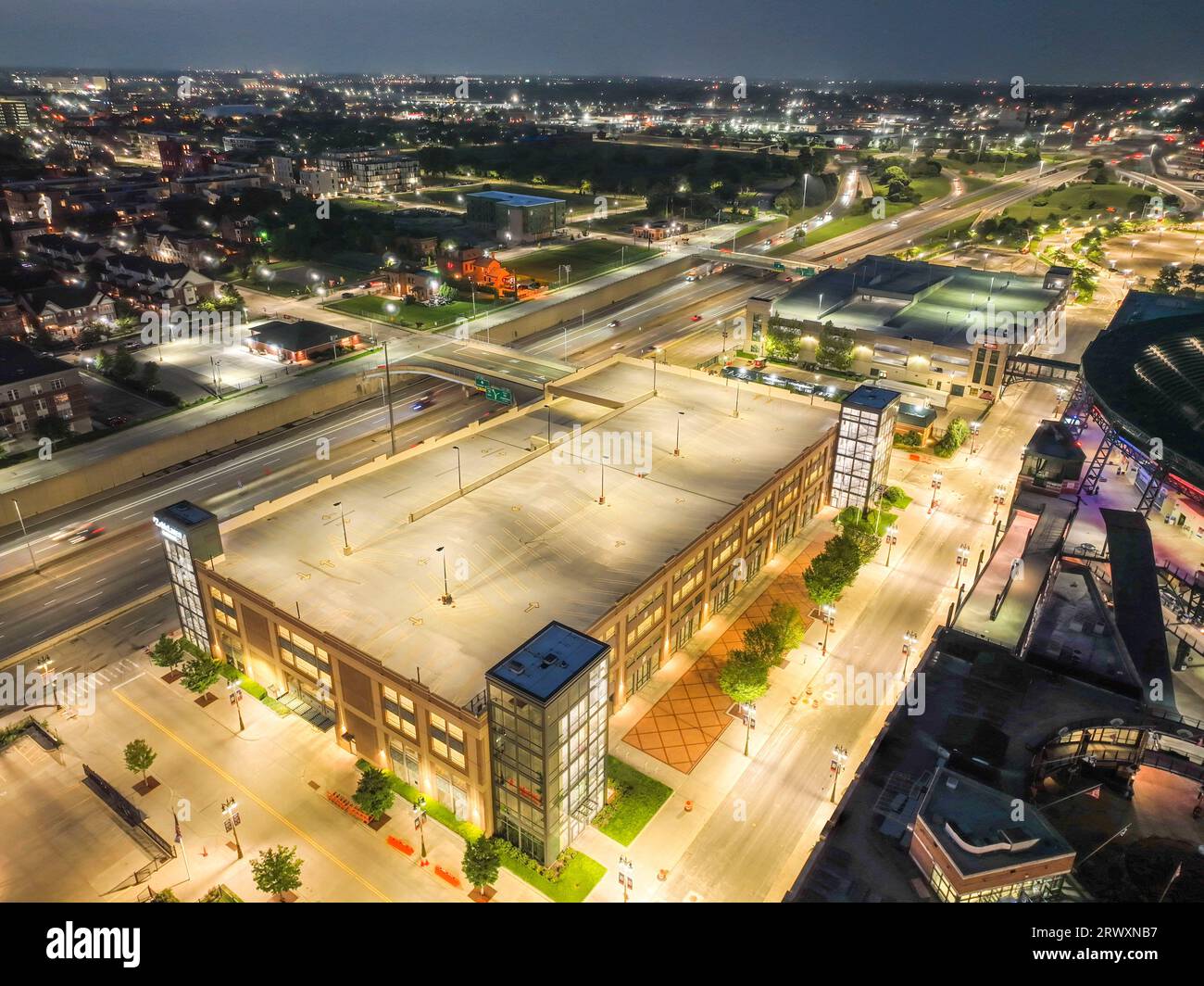 An aerial view of a bustling cityscape featuring prominent ...