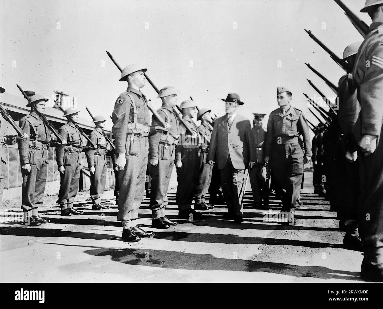 Inspection of the guard by the US secretary for war, Mr. Stimson. Rare ...