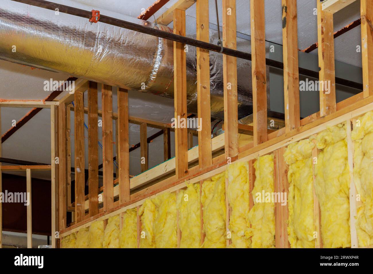 Insulating walls with mineral wool fiber cotton thermal material Stock ...