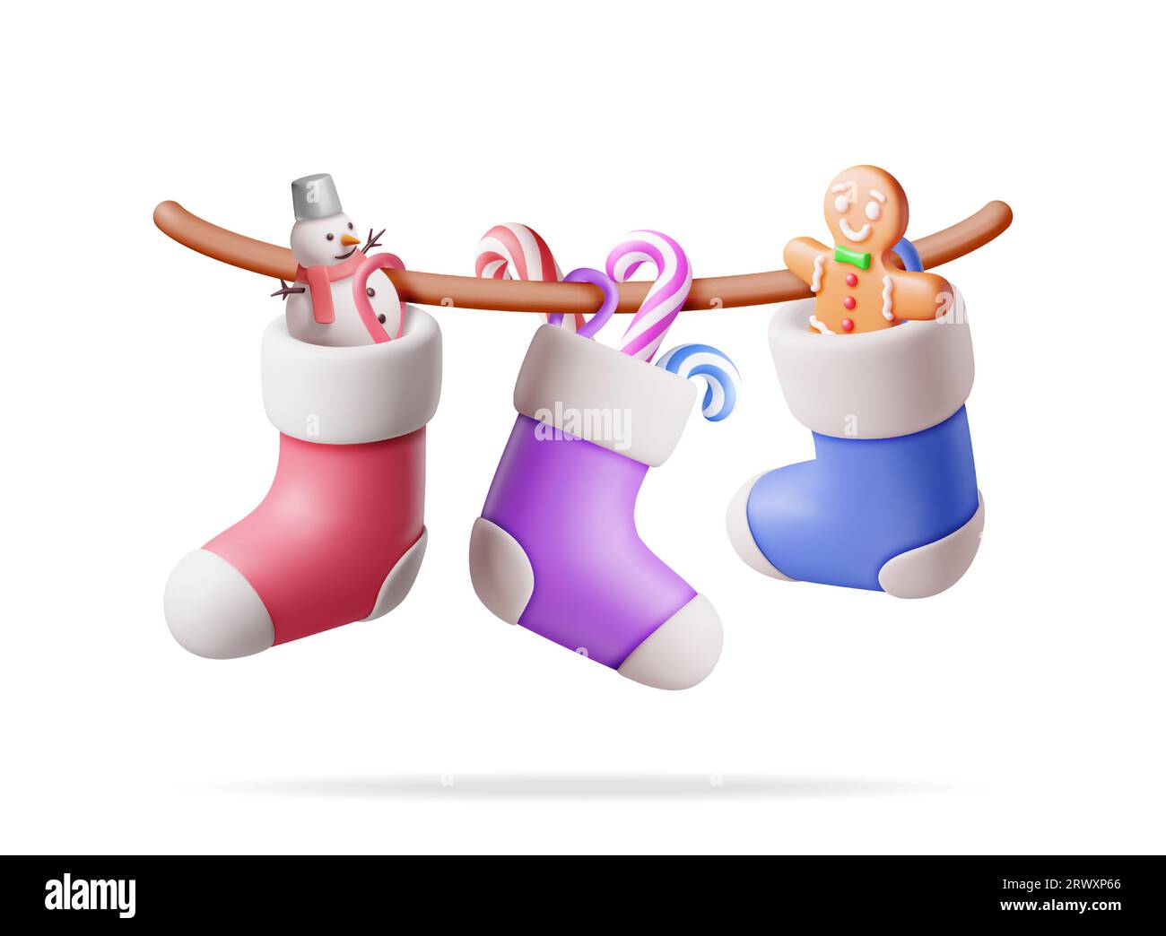 3d christmas stocking on rope hi-res stock photography and images - Alamy