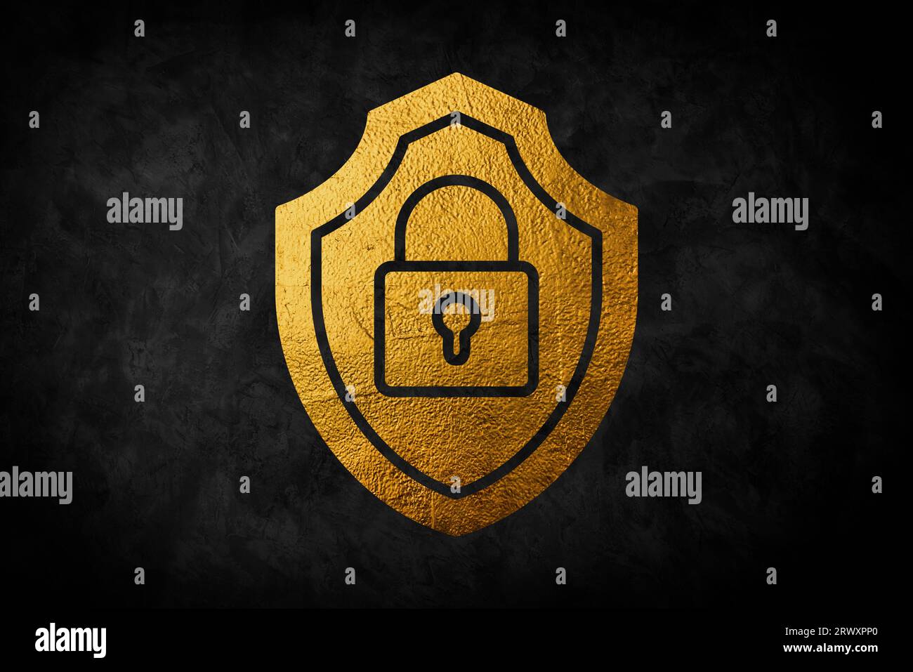 Gold Cyber security icon isolated on white background. Closed padlock ...
