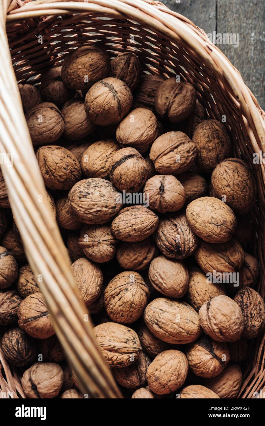 Walnuts in a basket in the garden hi-res stock photography and images ...
