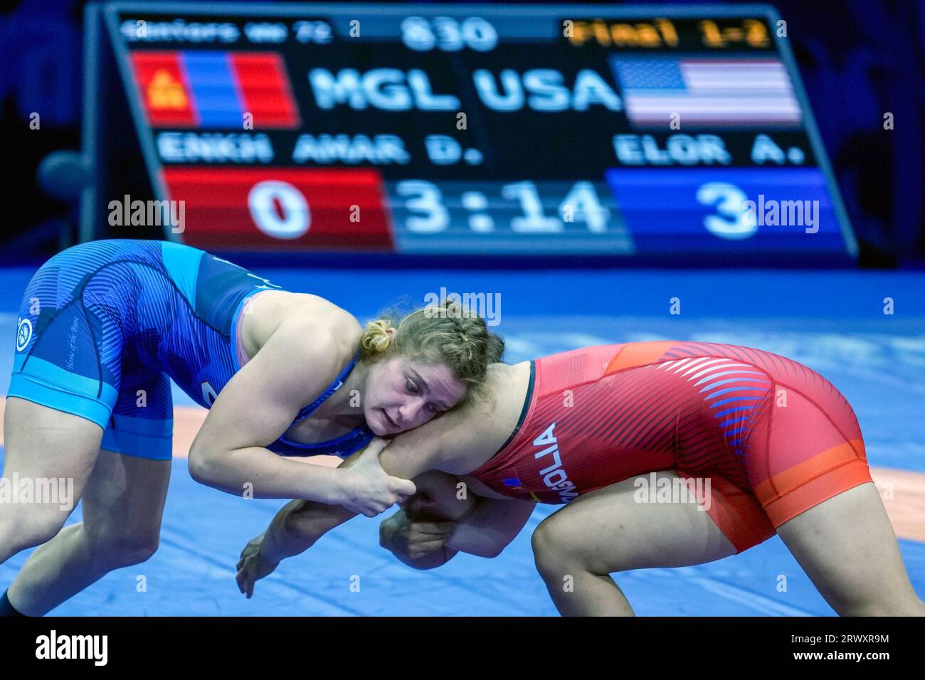 Amit Elor of U.S., left, and Davaanasan Enkh Amar of Mongolia compete ...