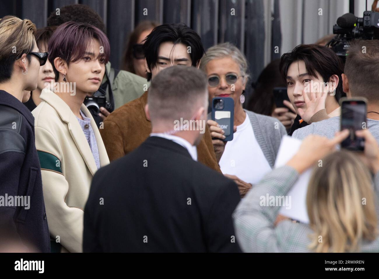 Milan, Italy. 21st Sep, 2023. Enhypen band members (L-R) Niki, Heeseung ...