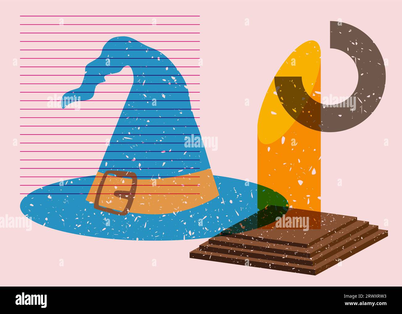 Risograph Halloween Witch's Hat and geometric shapes. Holiday in trendy ...