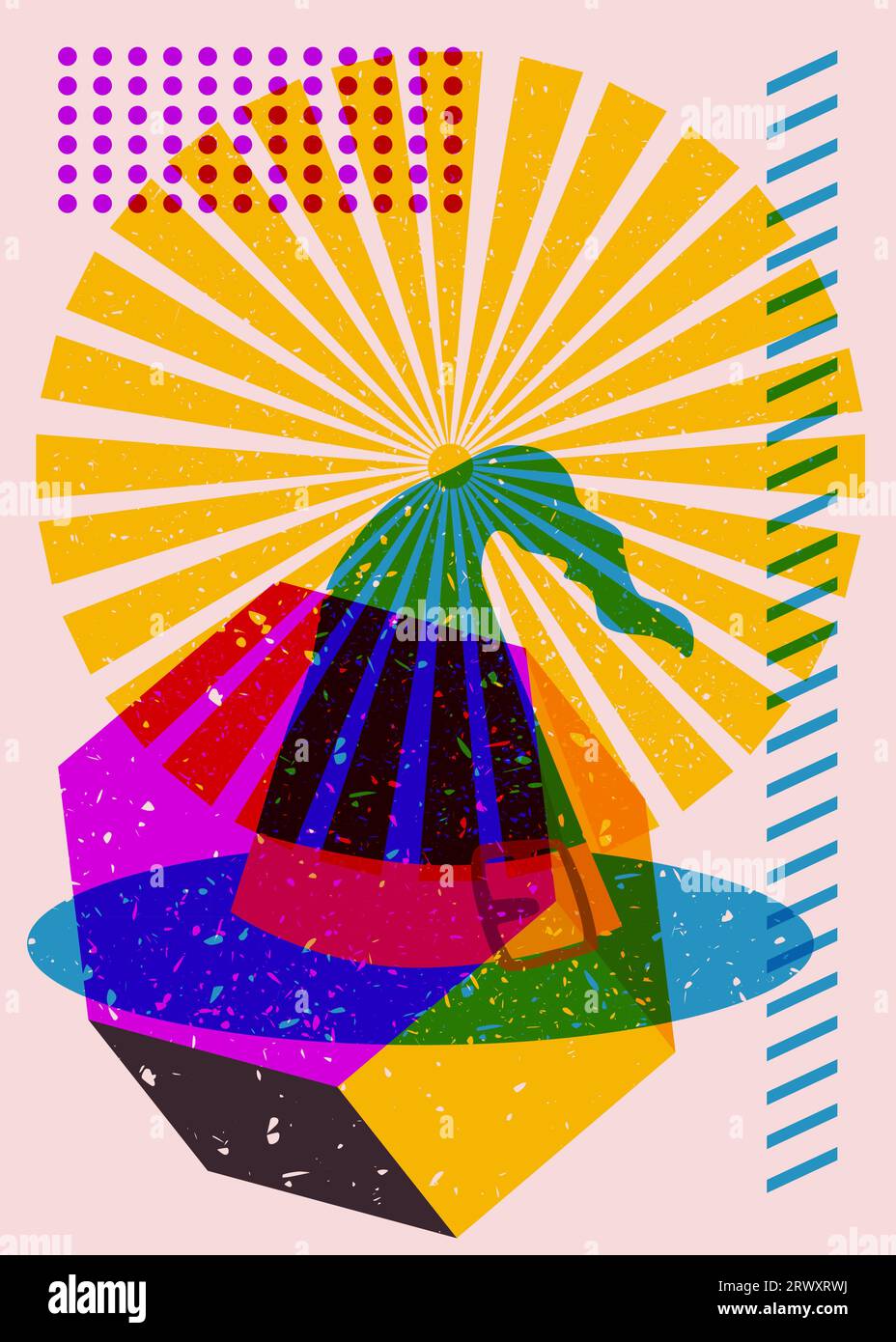 Risograph Halloween Witch's Hat and geometric shapes. Holiday in trendy ...