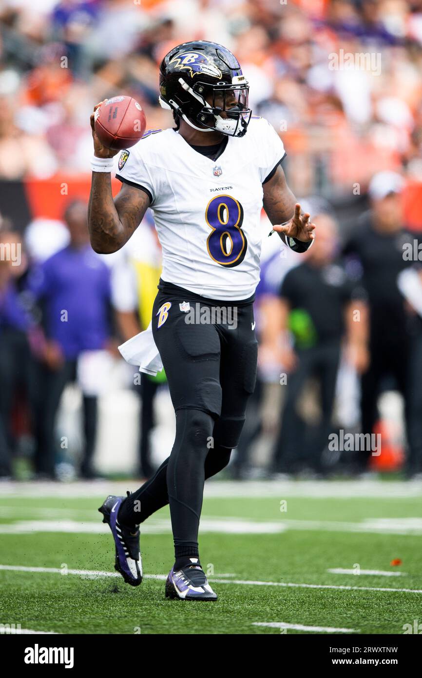 Baltimore Ravens quarterback Lamar Jackson (8) drops back to pass ...