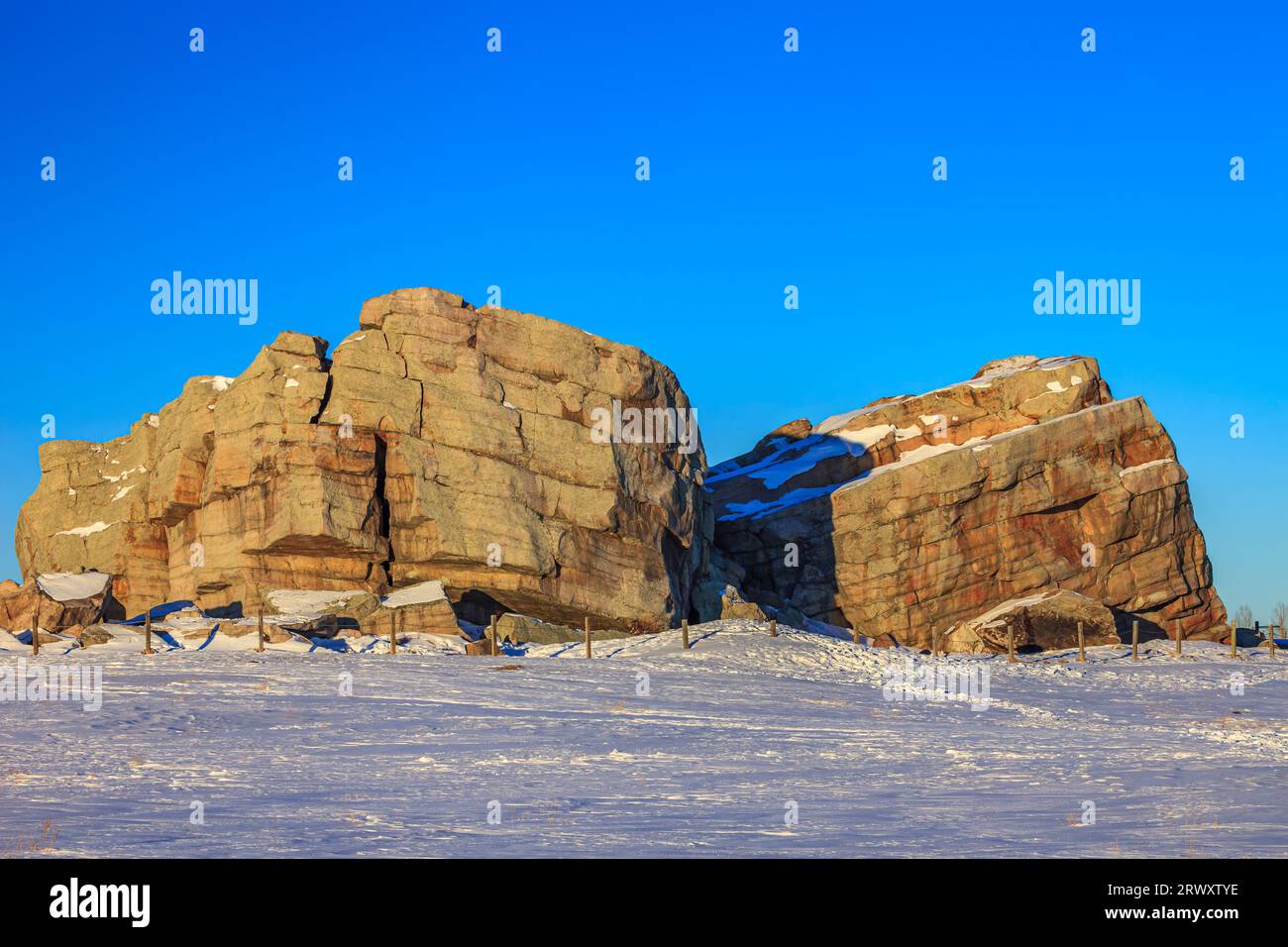 The massive glacial erratic known as the "Big Rock" on a clear winter ...