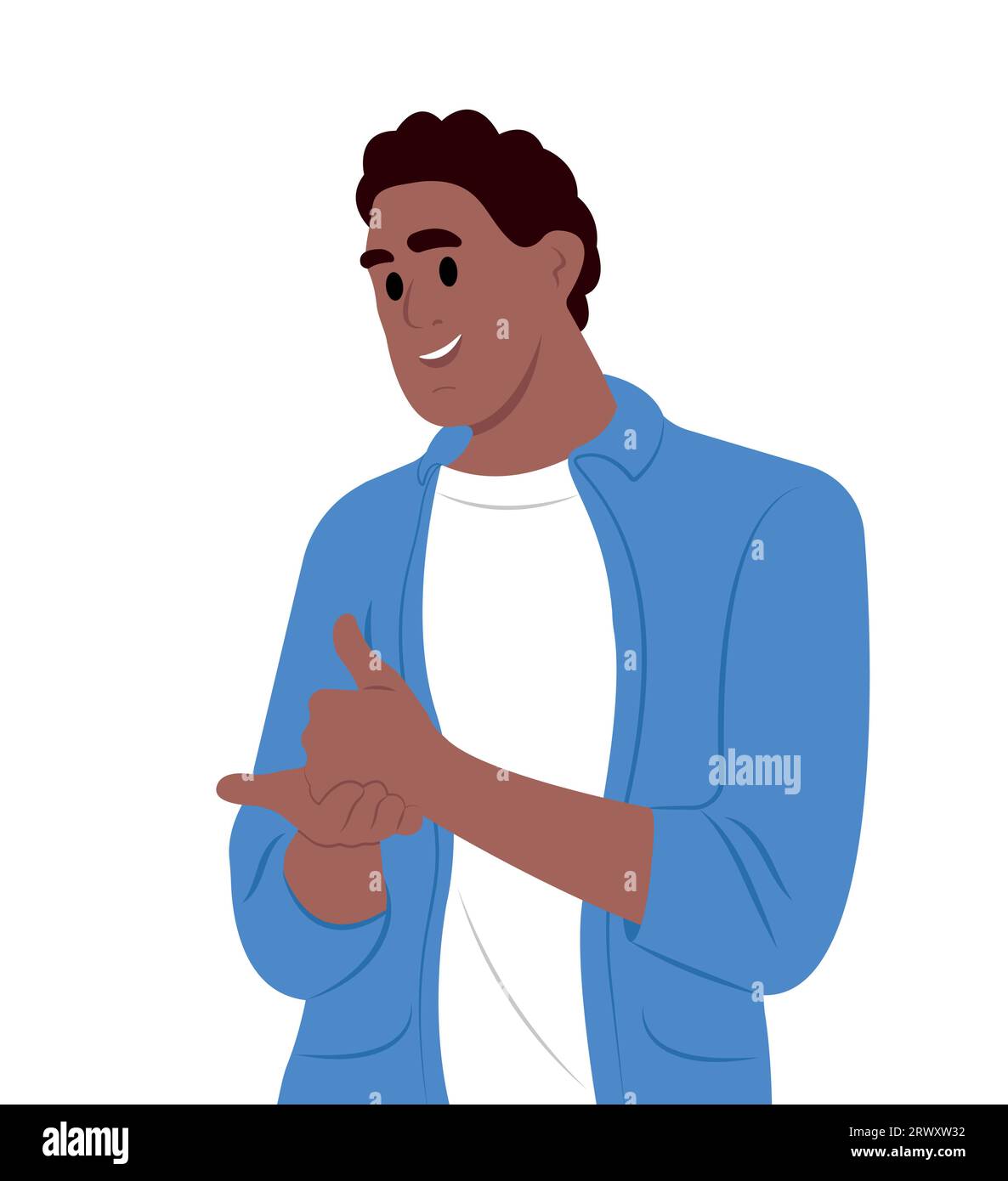 Deaf mute young African American man on white background. An adult ...