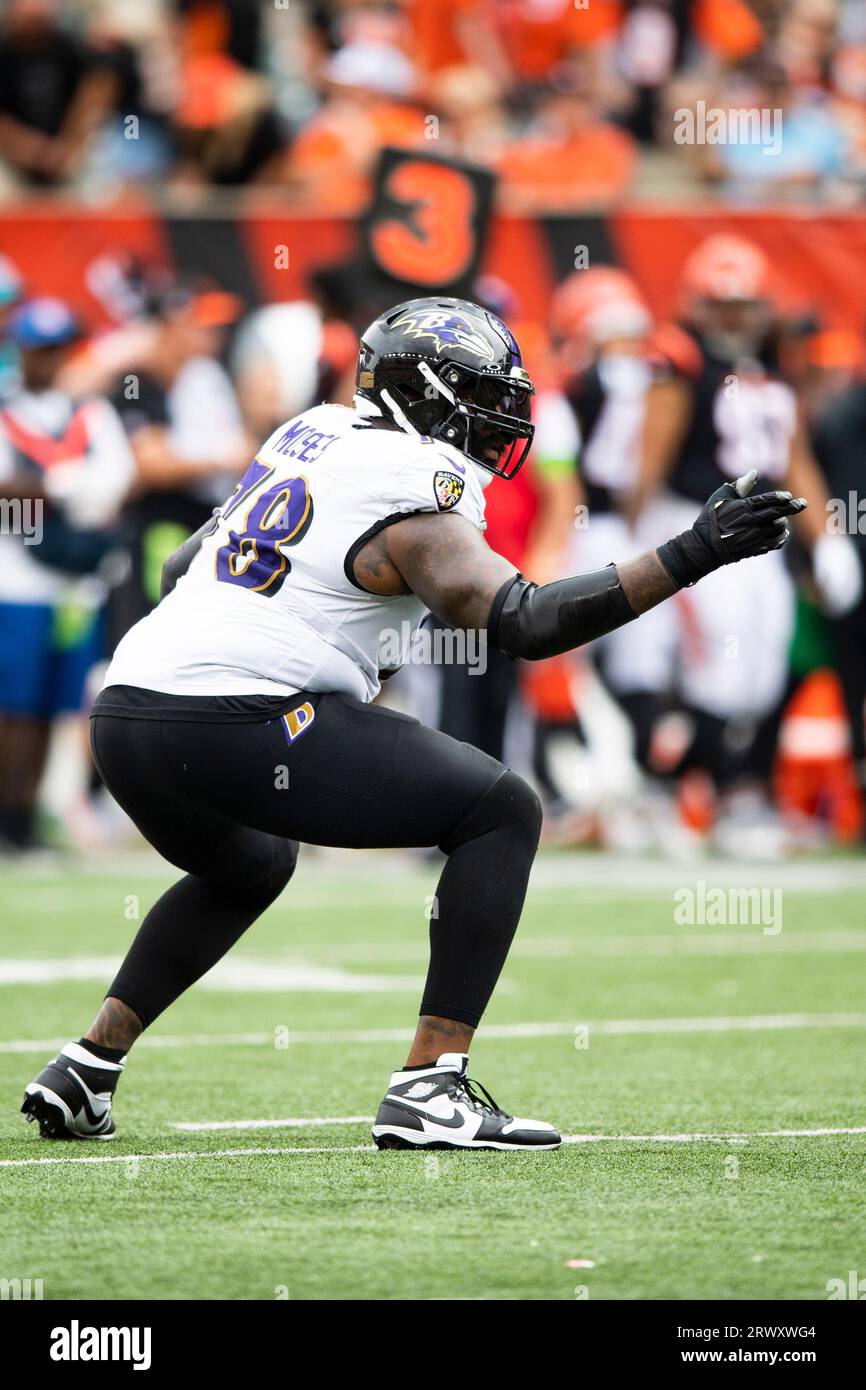 Baltimore Ravens offensive tackle Morgan Moses (78) celebrates during ...