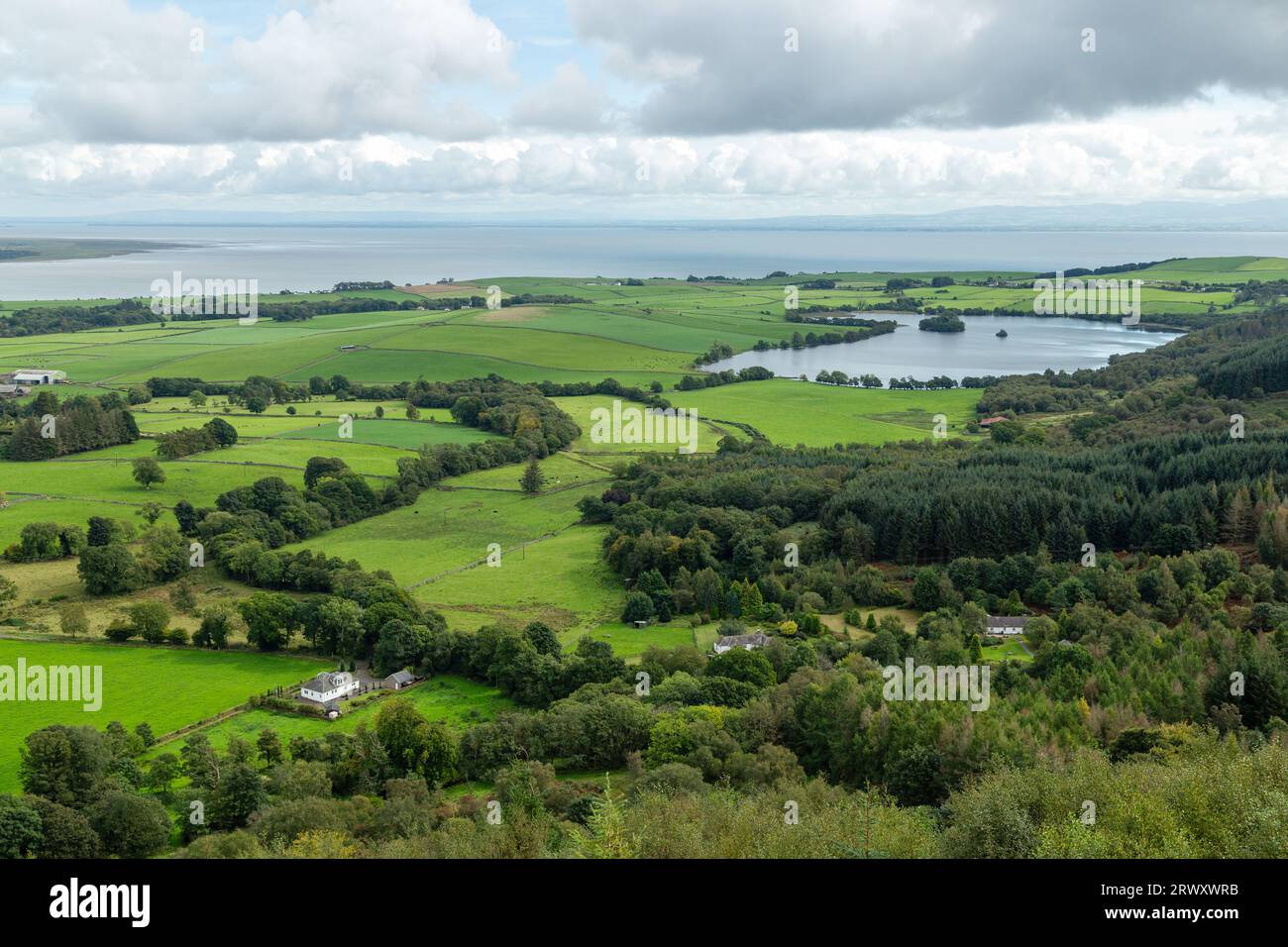Loch Kindar seen from the Waterloo monument near New Abbey, Dumfries ...