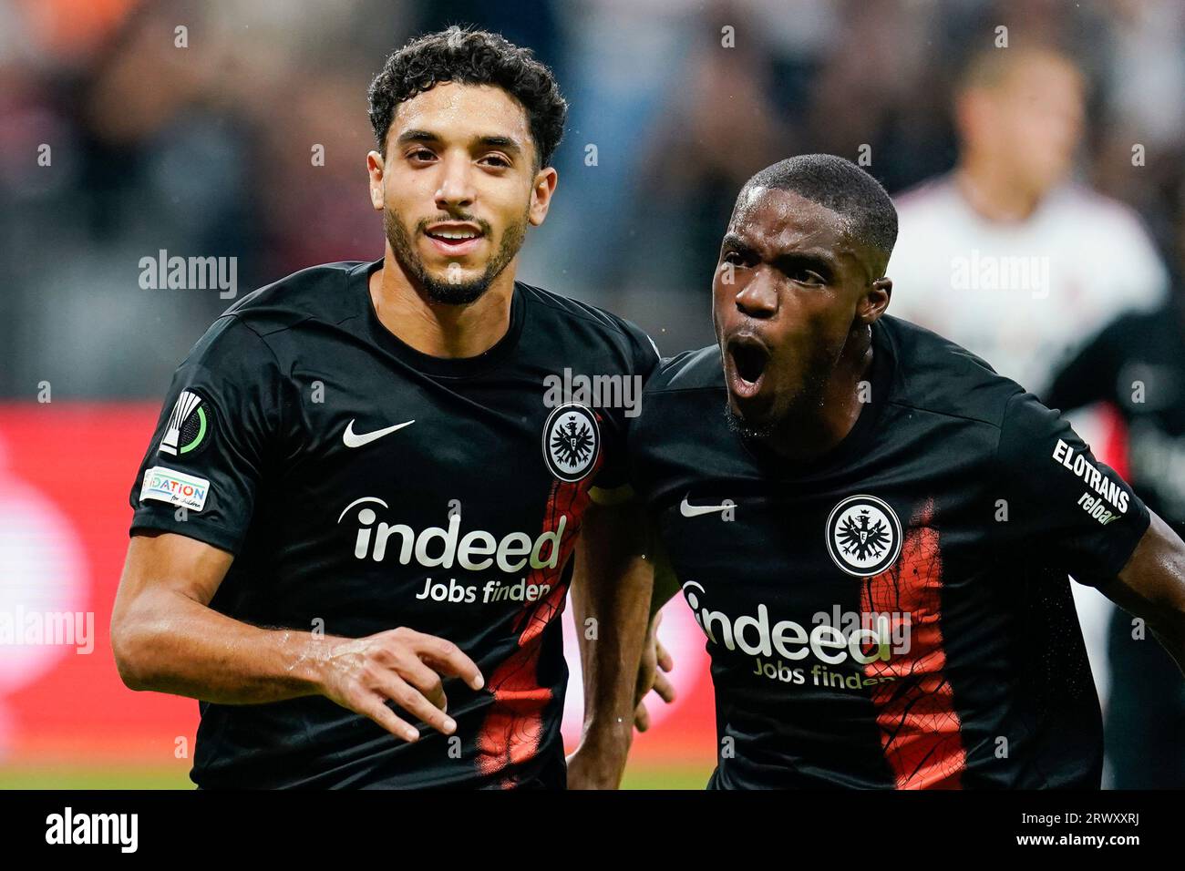 Eintracht Frankfurt's Omar Marmoush celebrates scoring the penalty goal ...