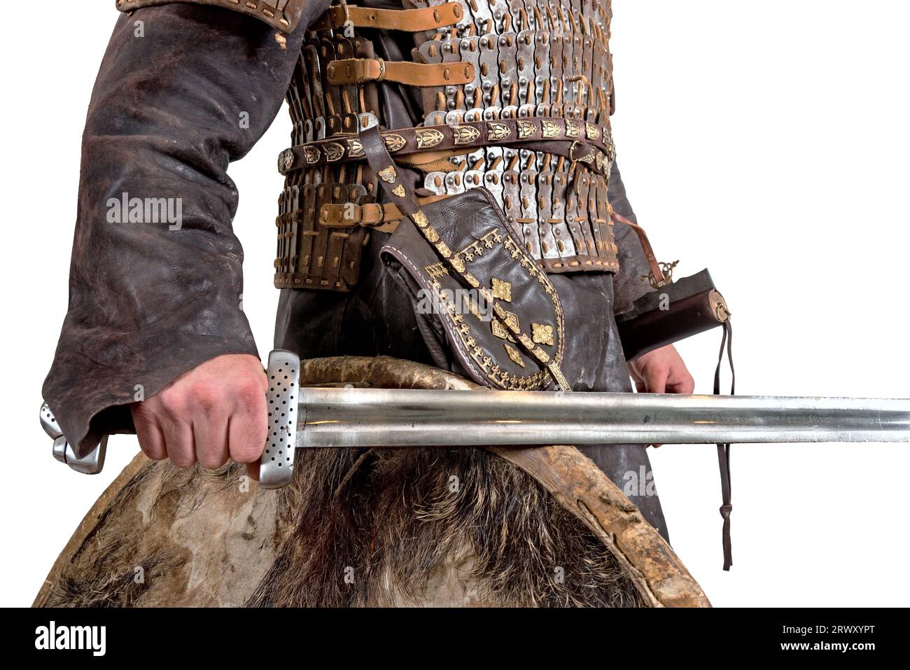 Ancient Russian combatant in armor. Isolated on white Stock Photo - Alamy