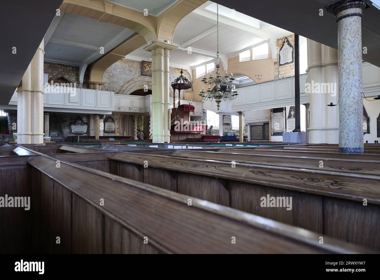 Box pews in the Georgian interior of St Mary's Parish church in Whitby ...