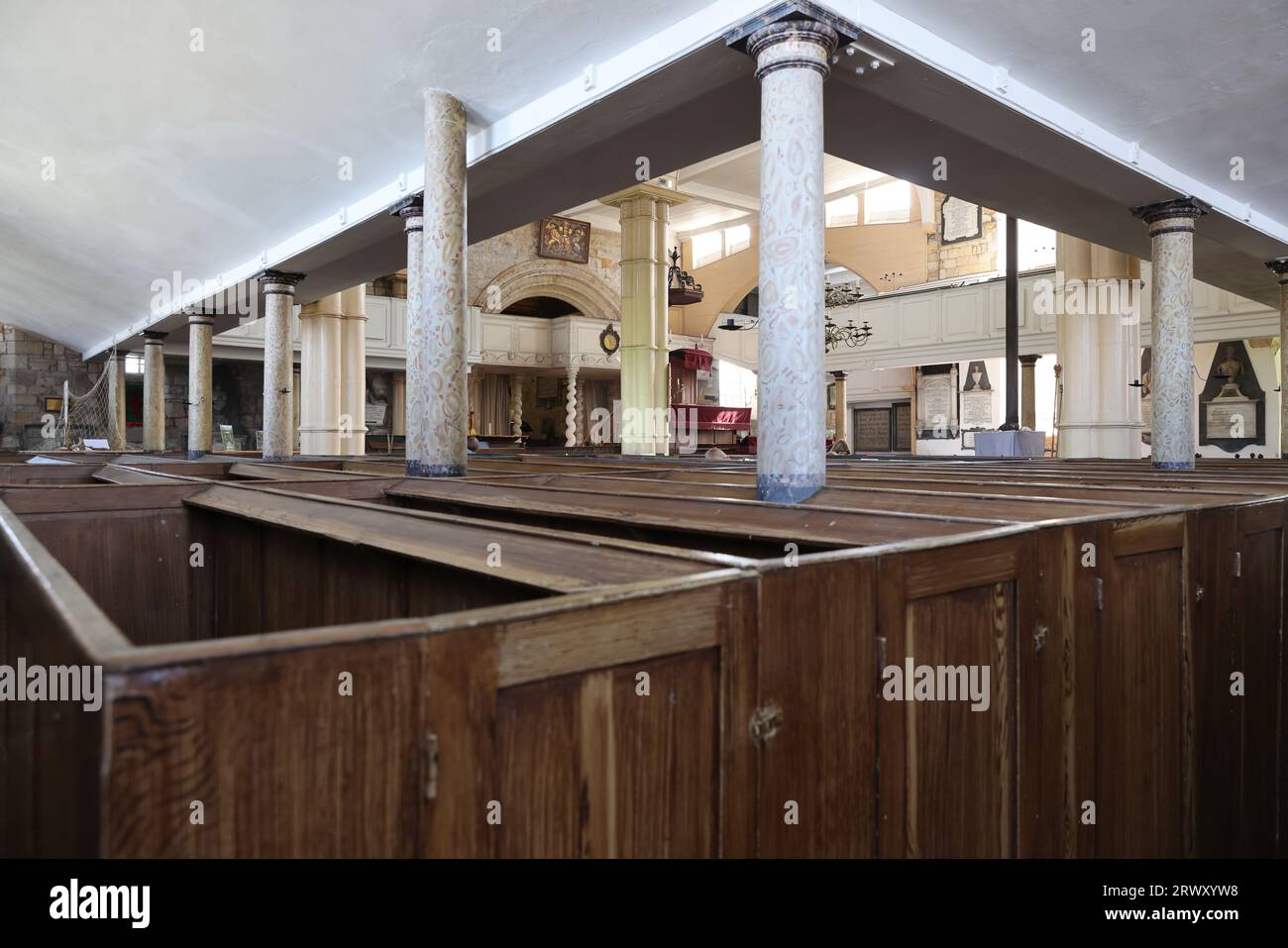 Box pews in the Georgian interior of St Mary's Parish church in Whitby ...