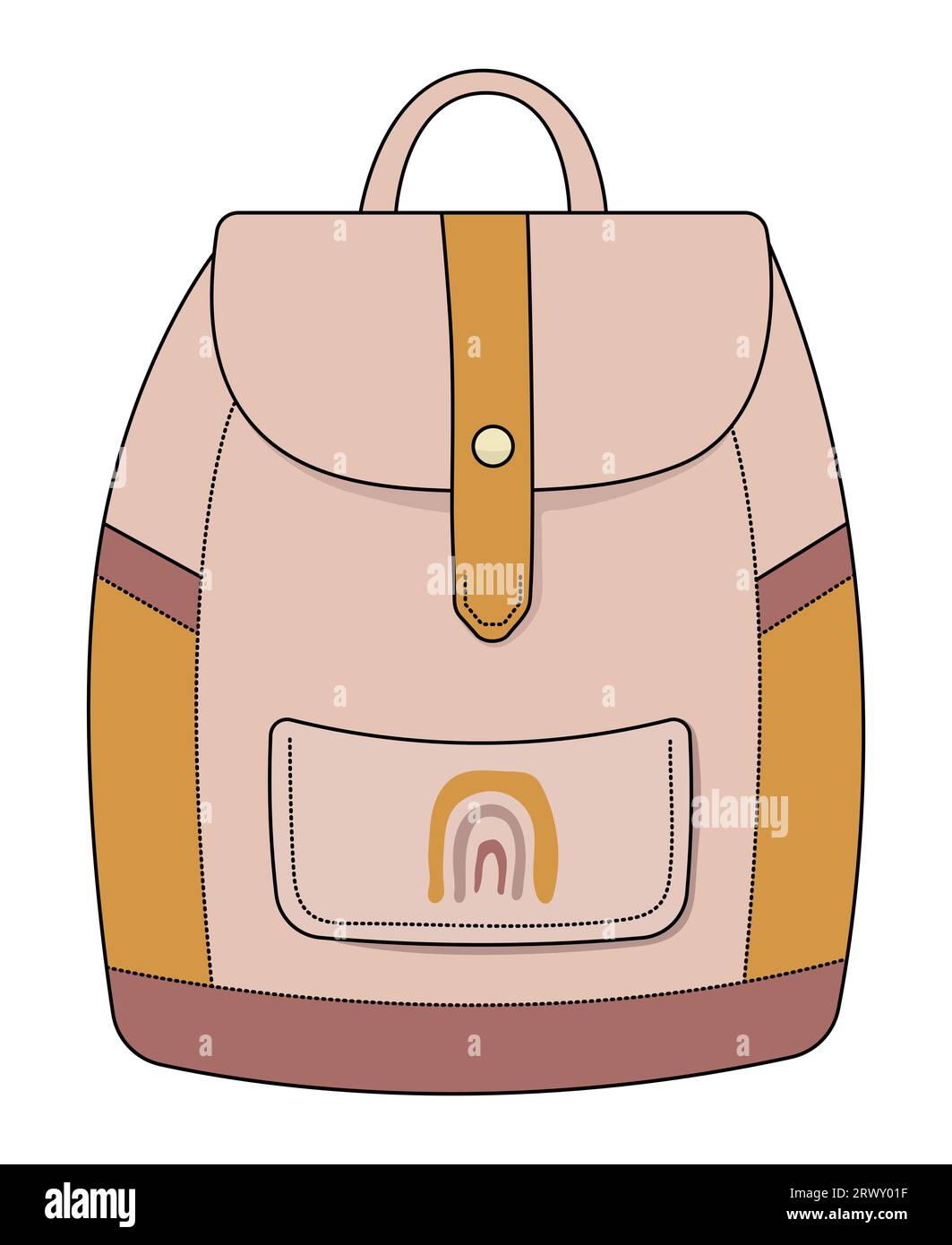 Boho backpack with rainbow, color vector illustration in beige, ginger ...
