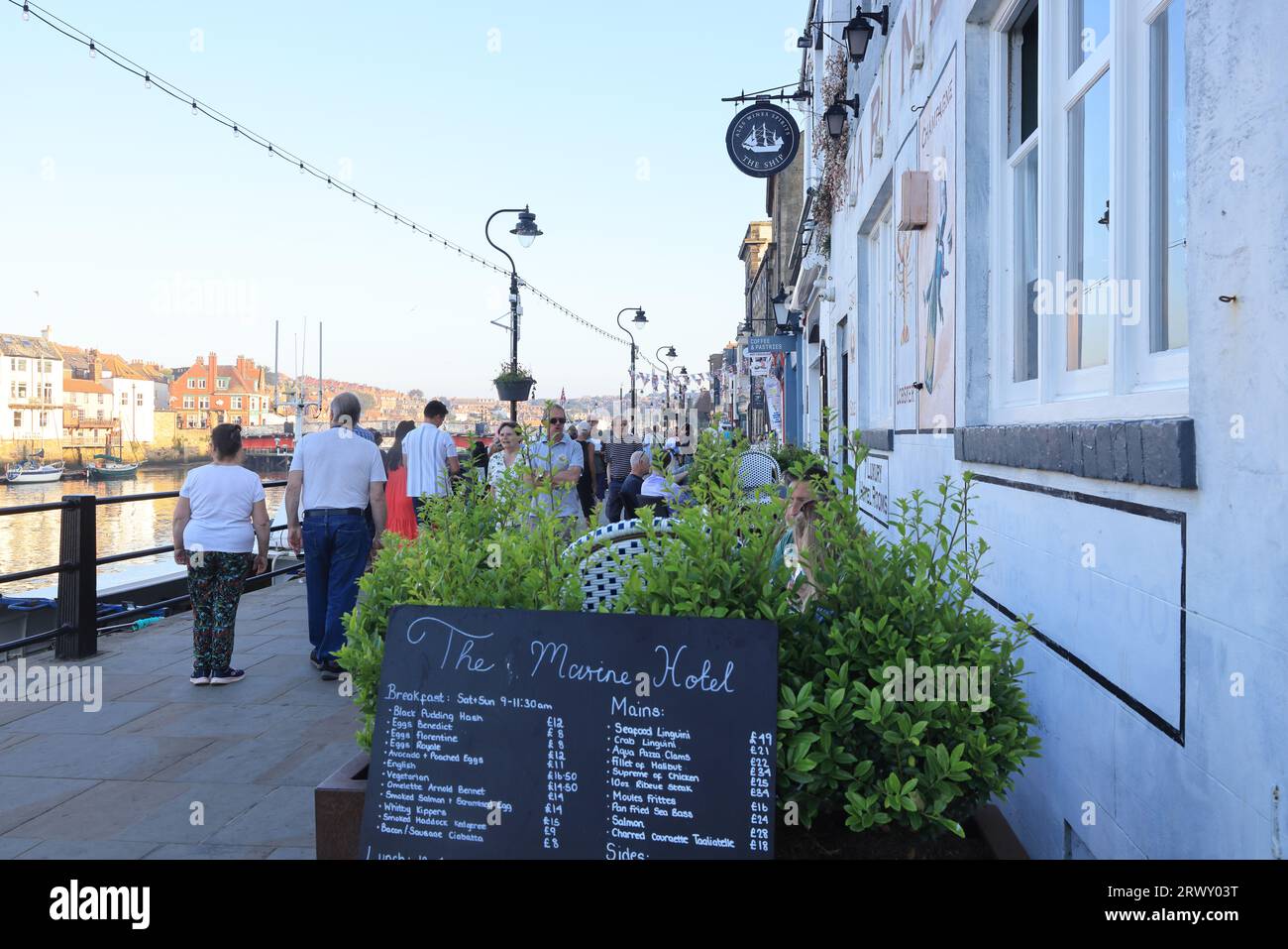 The Marine Hotel on the harbour in Whitby in North Yorkshire, UK Stock ...