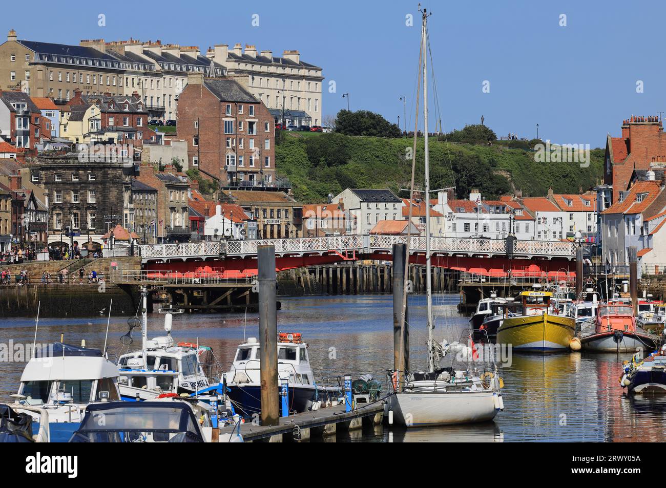 Whitby Swing Bridge pedestrian and road bridge over the River Esk, in ...
