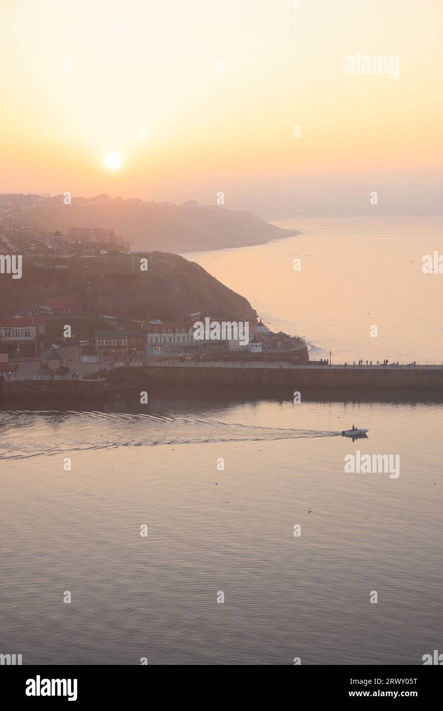 Sunset over Whitby from the graveyard of the Parish Church of St Mary's ...