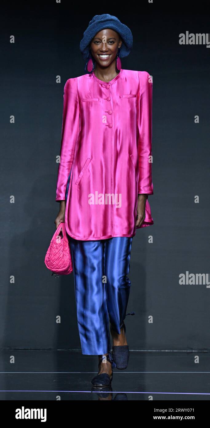 September 21, 2023, Milan, Italy: A model presents a creation part of ...