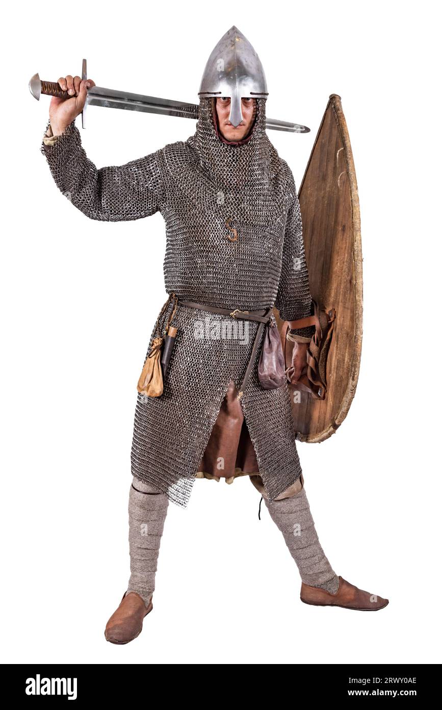 Norman knight dressed warrior 2nd half of the 11th century. Isolated on ...